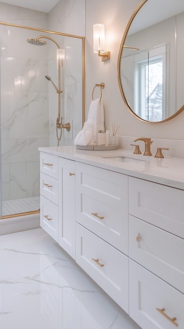 37 Modern Gold Bathroom Ideas: Fixtures, Lighting, and Hardware ...