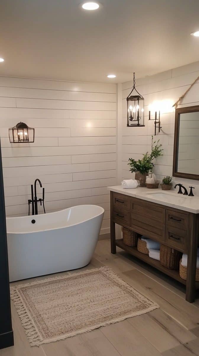 41 Modern Farmhouse Bathroom Ideas: Vanities, Lighting, and Decor for a Stylish Retreat ...