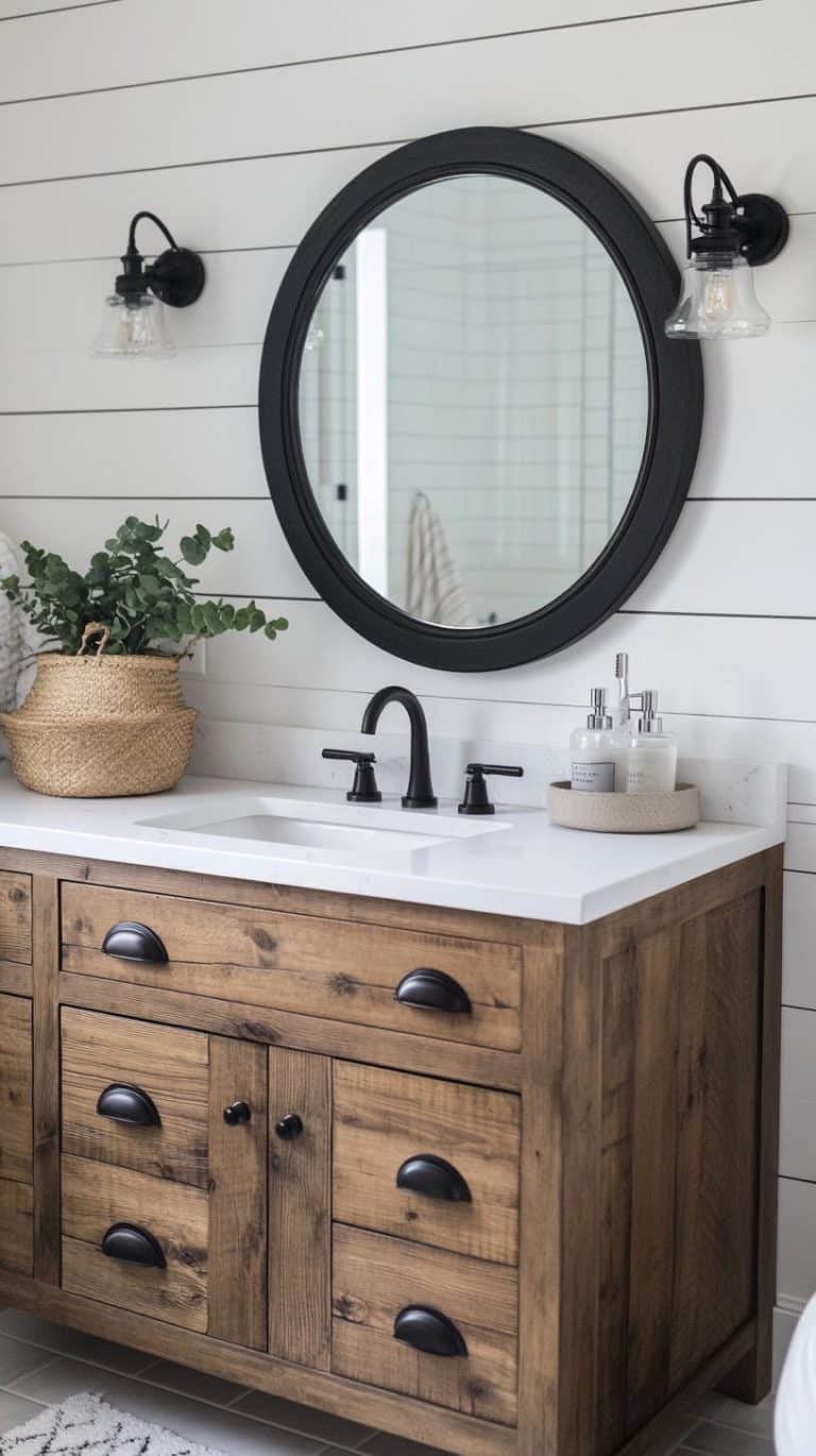 41 Modern Farmhouse Bathroom Ideas: Vanities, Lighting, and Decor for a ...