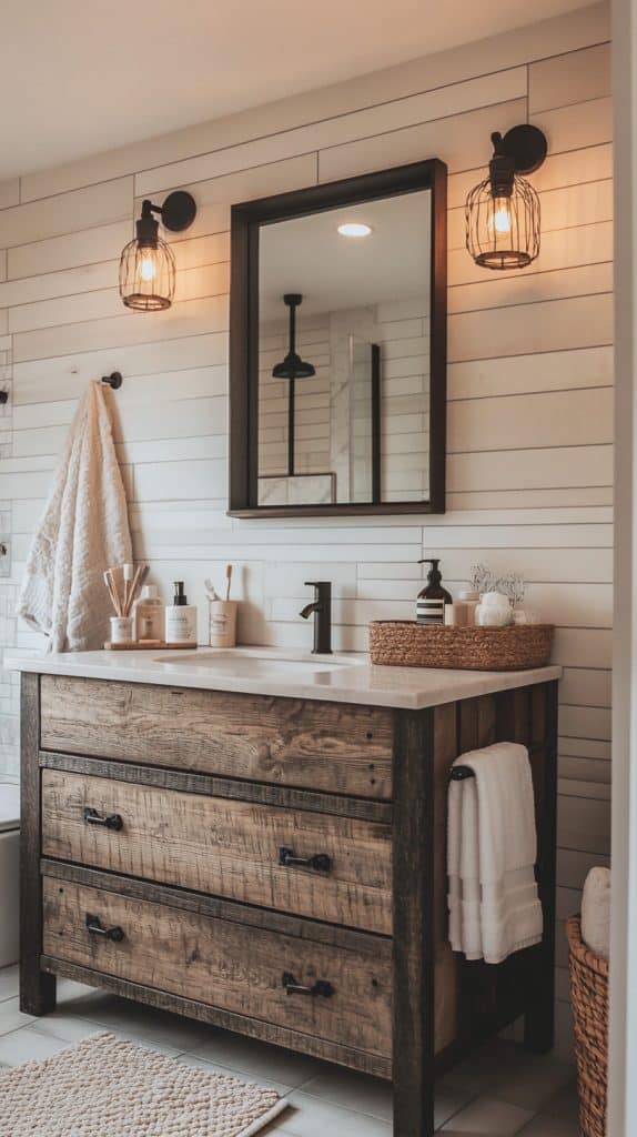 41 Modern Farmhouse Bathroom Ideas: Vanities, Lighting, and Decor for a ...