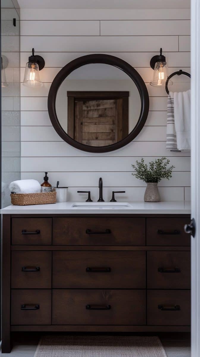 41 Modern Farmhouse Bathroom Ideas: Vanities, Lighting, and Decor for a ...