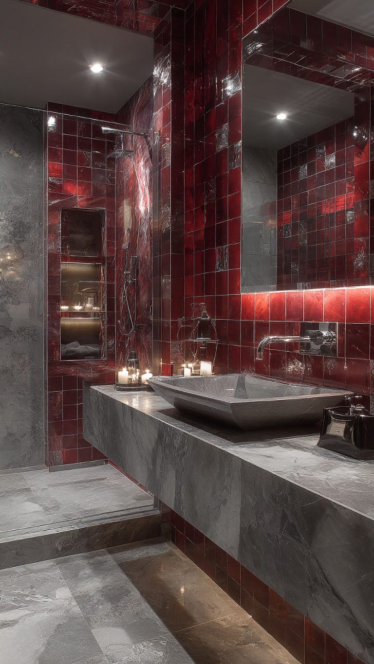 13 Red Bathroom Designs Full of Drama and Elegance - Glamorous Place