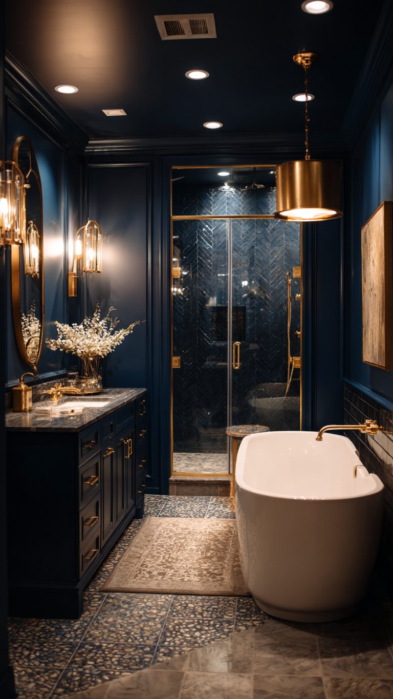 14 Elegant Navy Blue Bathroom Inspirations - Glamorous Place