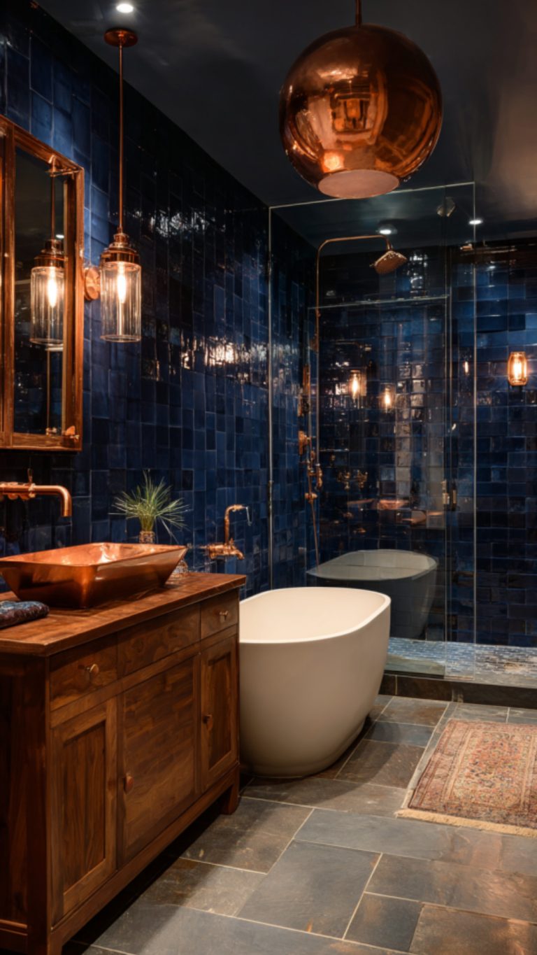 14 Elegant Navy Blue Bathroom Inspirations - Glamorous Place